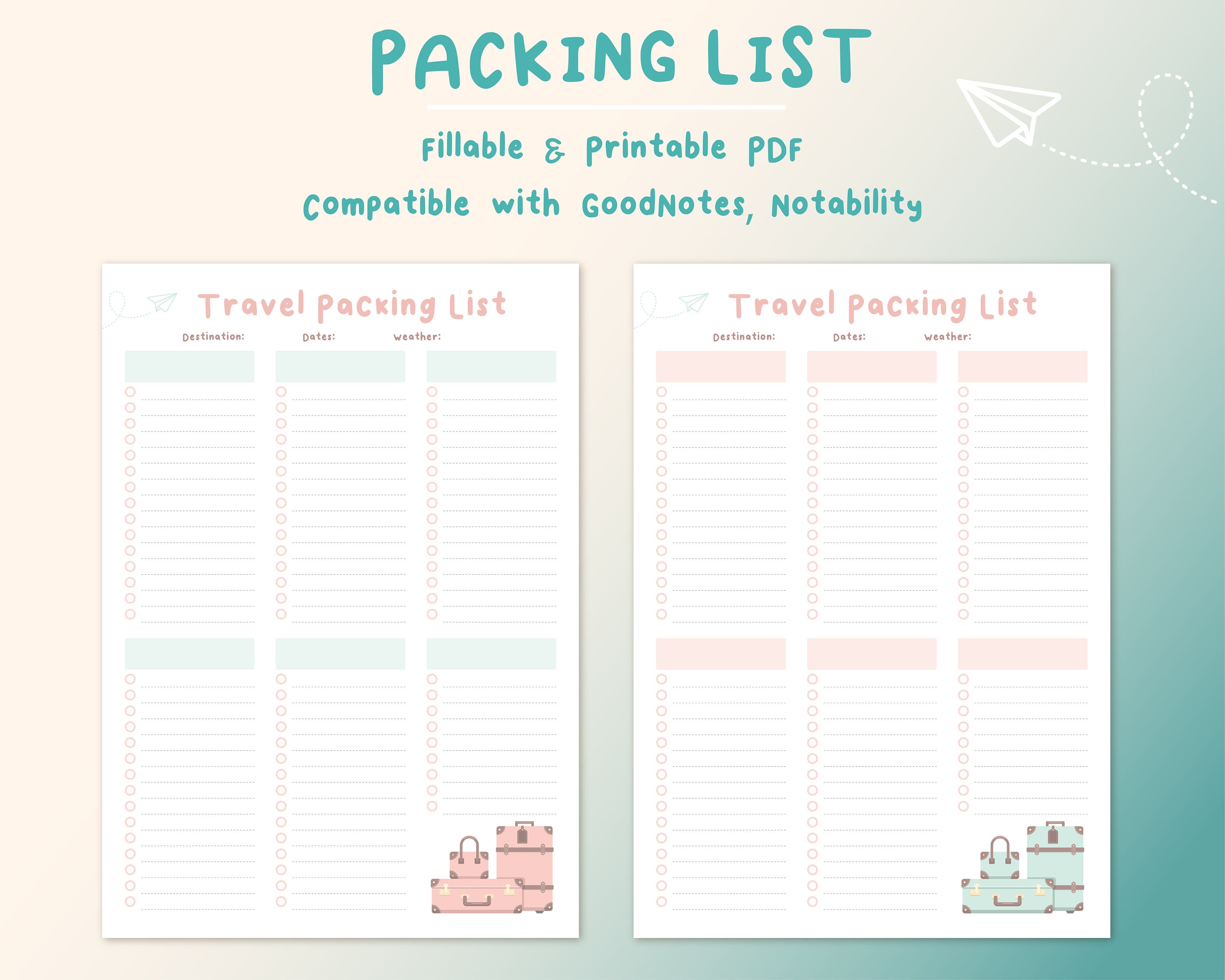 Blank Travel Packing List - Fillable & Printable PDF - Compatible With ...