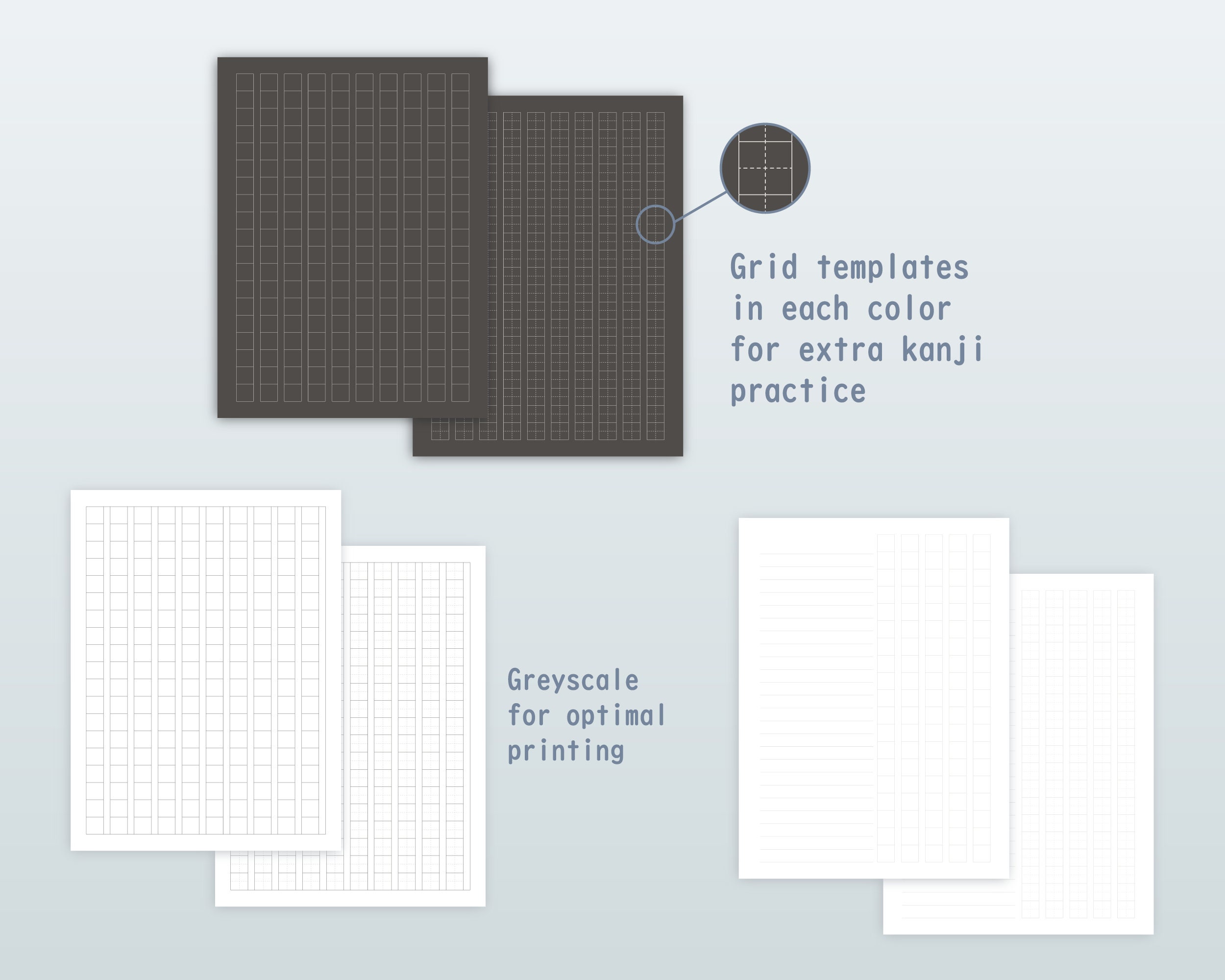 Digital Genkouyoushi BUNDLE - Japanese Writing Paper Template - Kanji ...