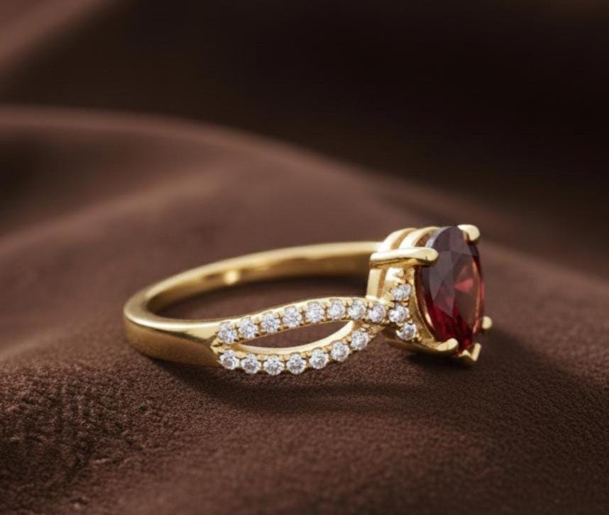 Pear Shape Red Garnet Engagement Ring, Vintage Inspired Promise Ring ...