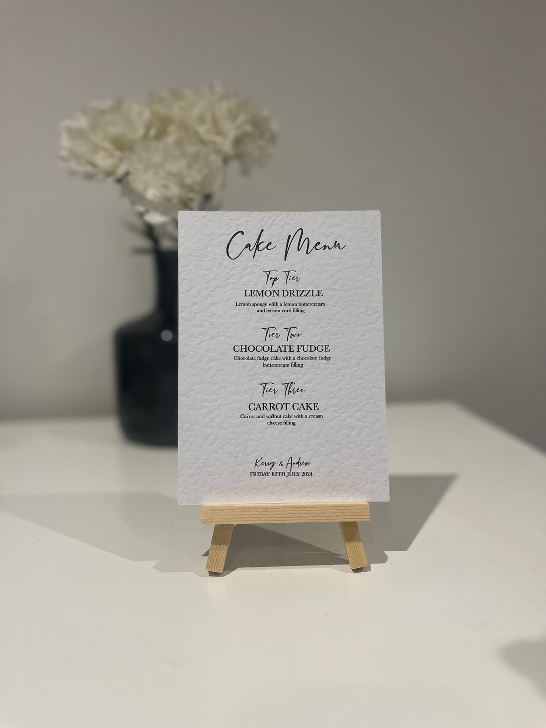 Personalized Wedding Cake Menu Card on Easel: Textured Cardstock - Etsy UK