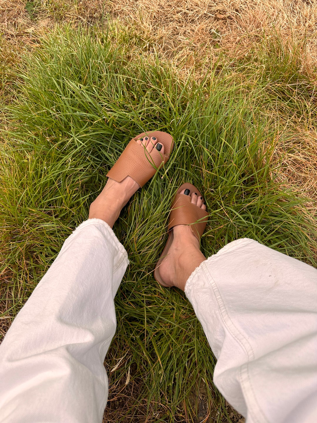 Toe Loop Slippers, Woman Toe-ring Sandals, Genuine Leather Flats, Flip ...