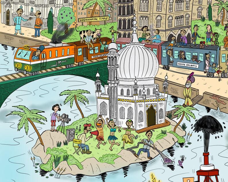 Mumbai Skyline Art (color) - Etsy