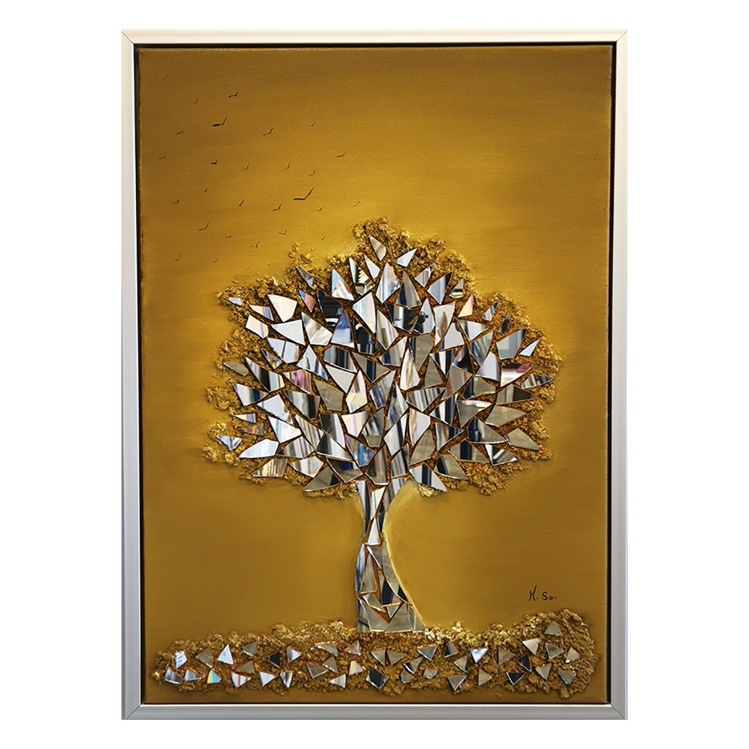 Oil Painting With Mirror Mosaic on Canvas, Modern Tree Painting With ...