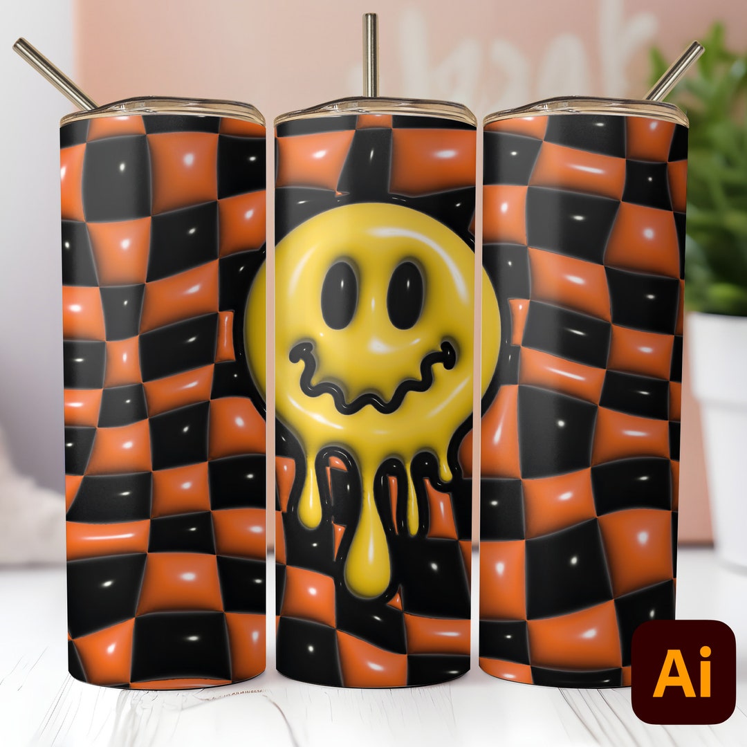 Drippy Smile Digital Tumbler Wrap: Bold Black and Orange Checkered ...