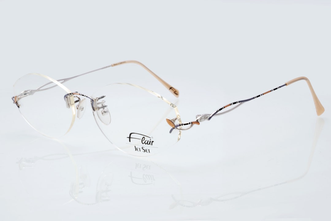 Flair Jet Set Vintage Eyeglases Silver Rimless Frame Made in - Etsy