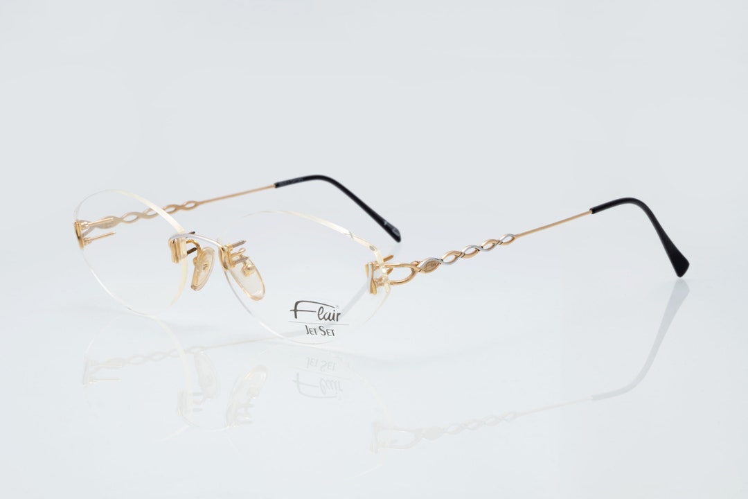 Flair Jet Set Vintage Eyeglasses, Gold, Rimless Oval Optical Frame, New ...