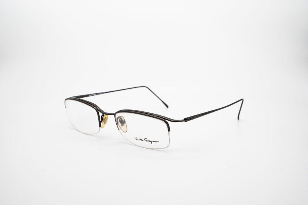 Salvatore Ferragamo Vintage Eyeglasses Half Rim Rectangular Optical Frame Made In Italy New