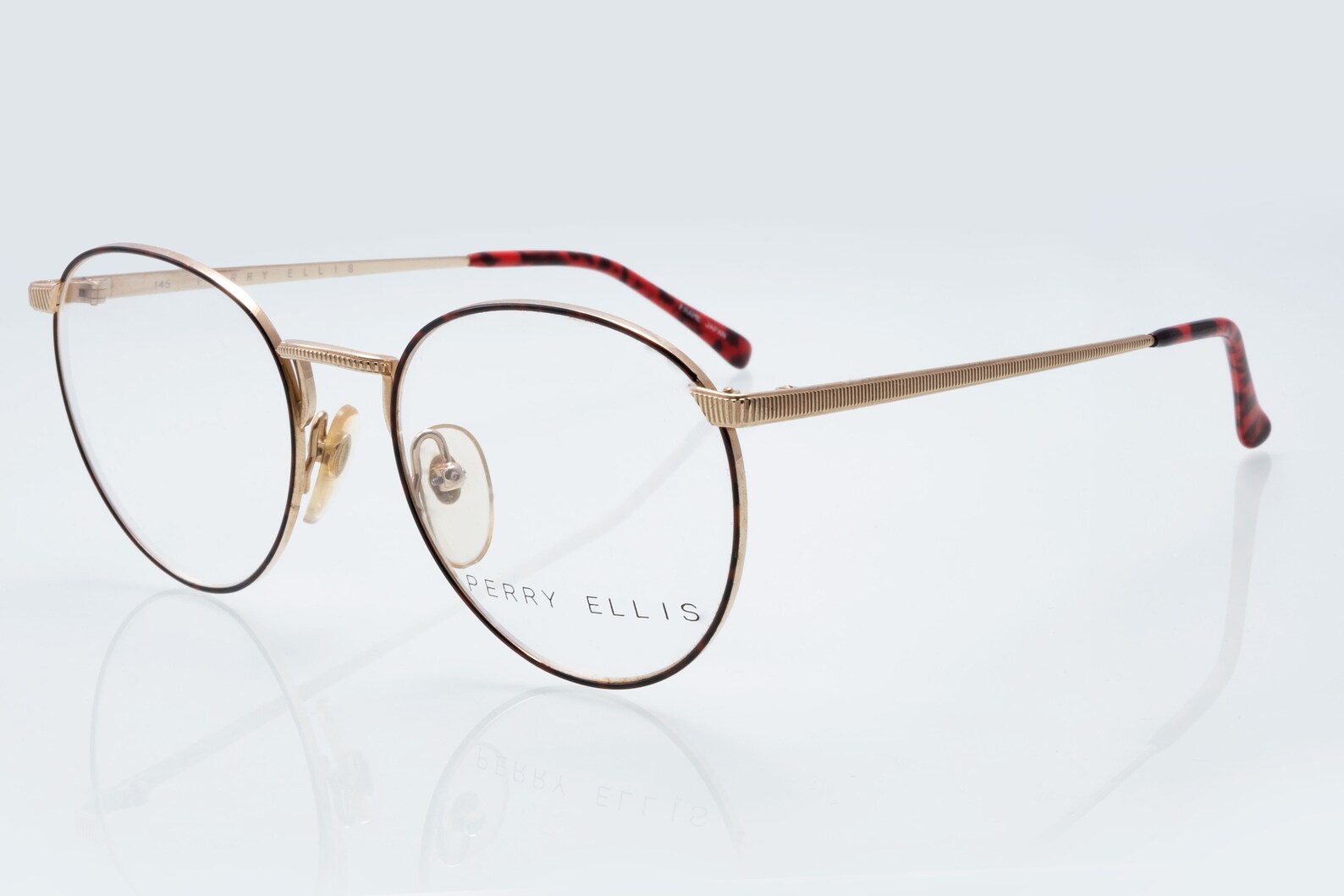 Perry Ellis Vintage Eyeglasses, Round Optical Frame, Gold, Tortoise ...
