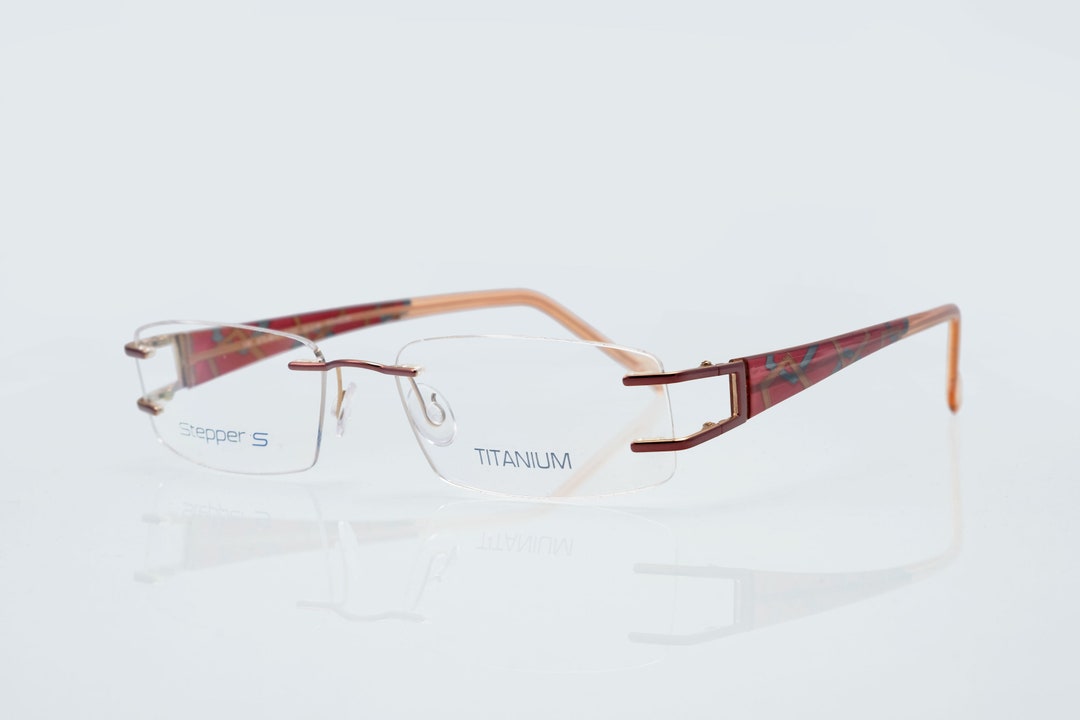 Stepper Vintage Eyeglasses, Titanium, Rimless Rectangular Optical Frame ...