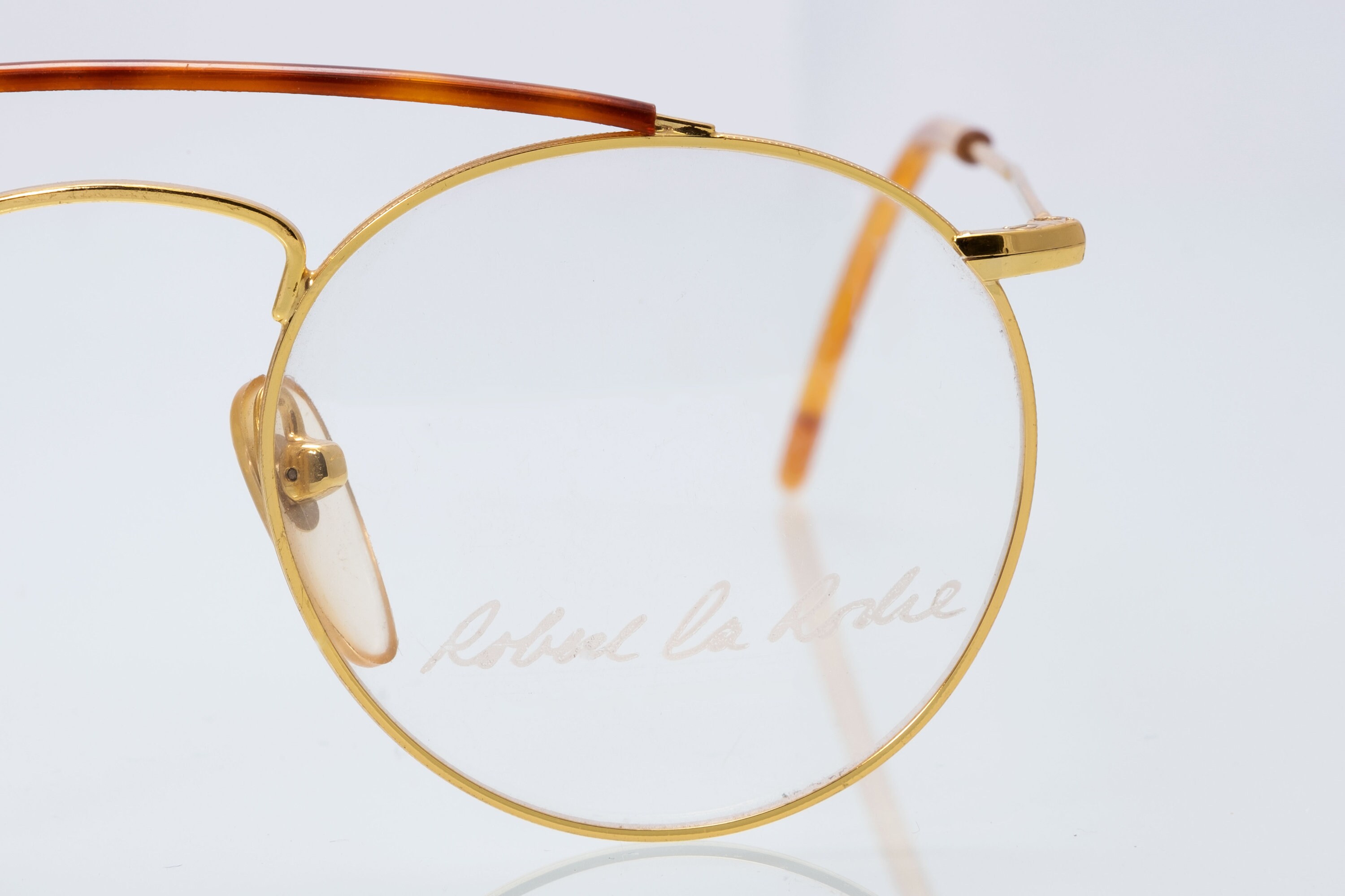 Robert La Roche Vintage Eyeglasses, Gold, Round Aviator Frame Double ...