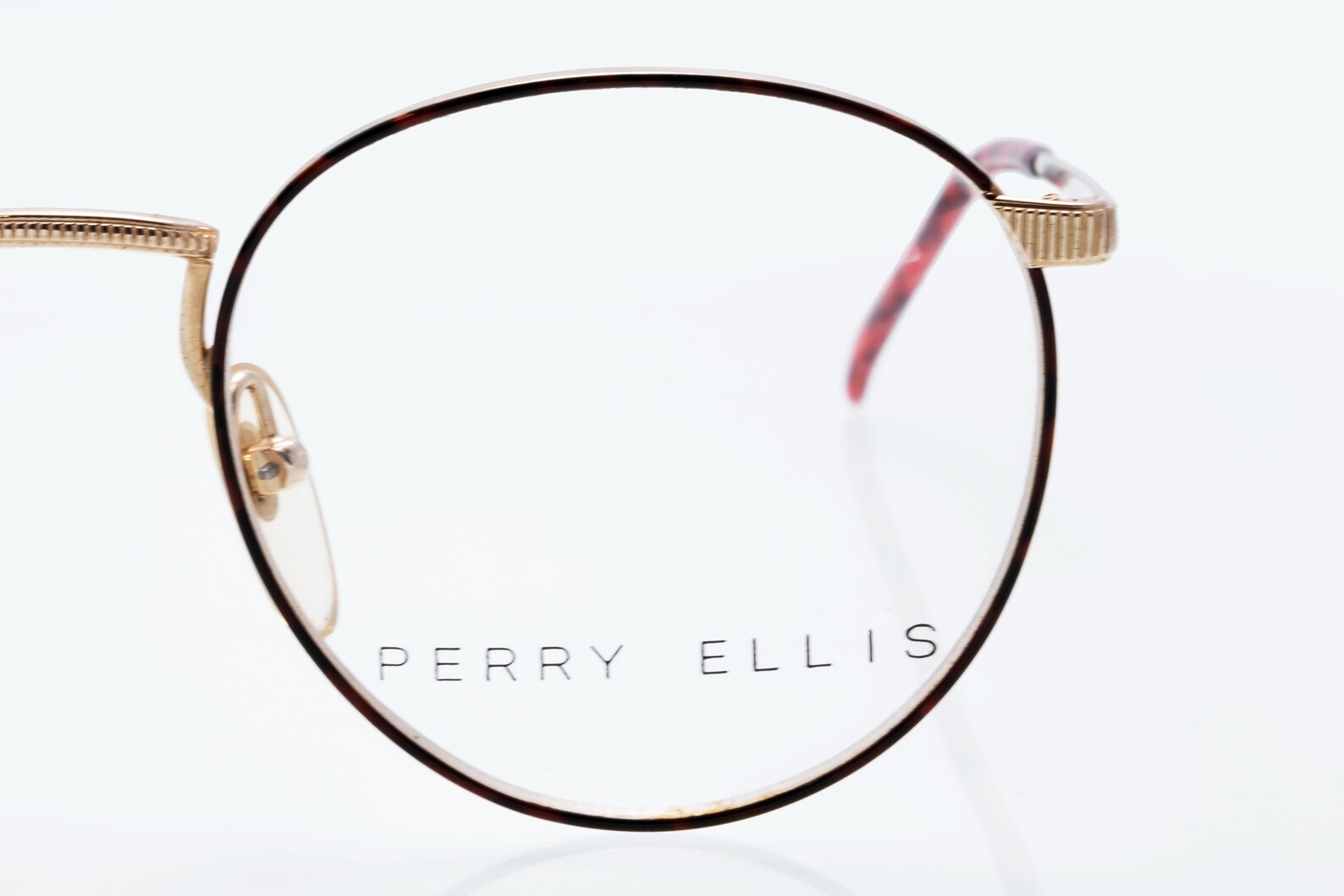 Perry Ellis Vintage Eyeglasses, Round Optical Frame, Gold, Tortoise ...
