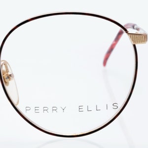 Perry Ellis Vintage Eyeglasses, Round Optical Frame, Gold, Tortoise ...