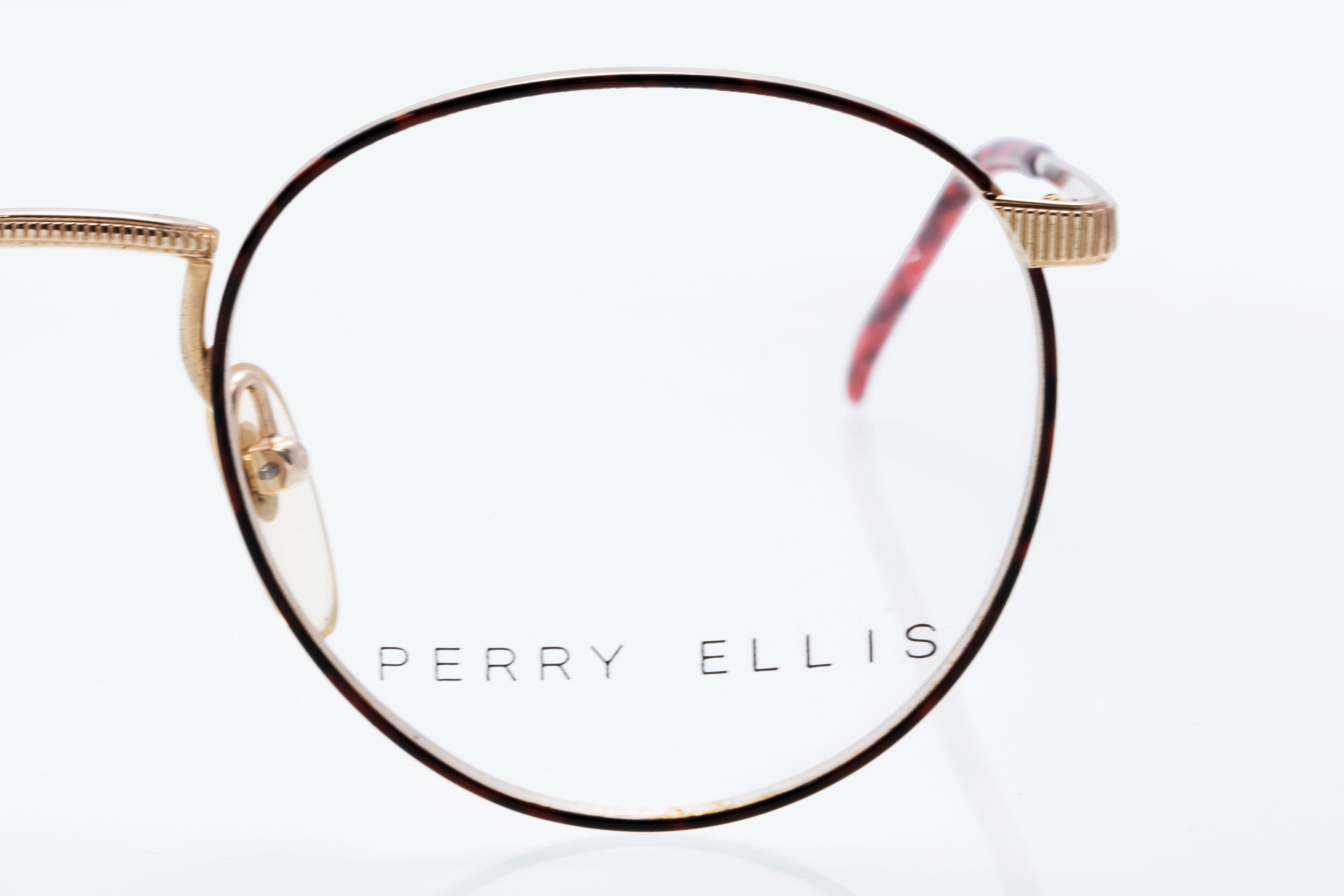 Perry Ellis Vintage Eyeglasses, Round Optical Frame, Gold, Tortoise ...