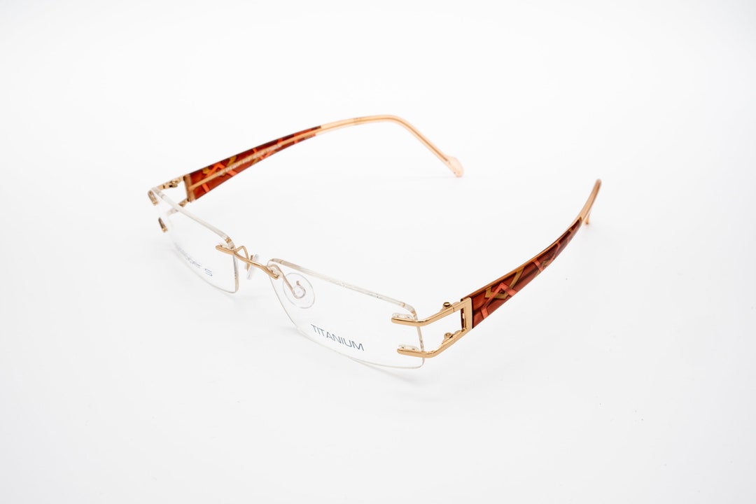 Stepper Vintage Eyeglasses, Titanium, Rimless Rectangular Optical Frame ...