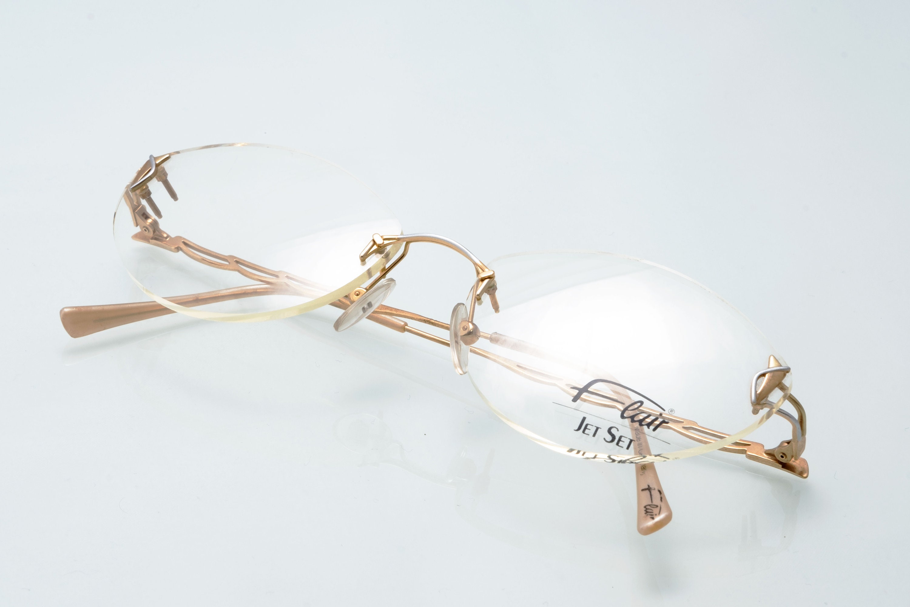 Flair Jet Set Vintage Eyeglasses, Gold Rimless Frame Made in Germany ...