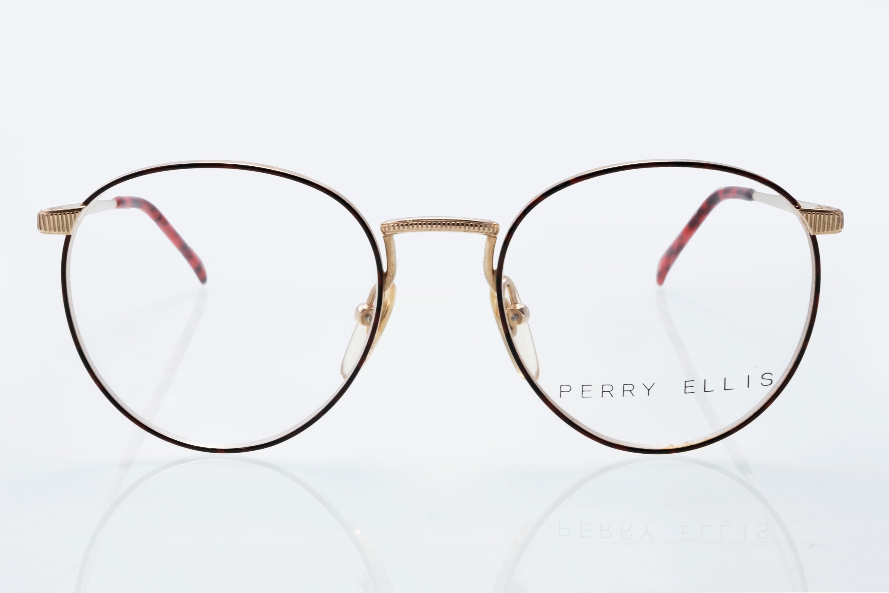 Perry Ellis Vintage Eyeglasses, Round Optical Frame, Gold, Tortoise ...