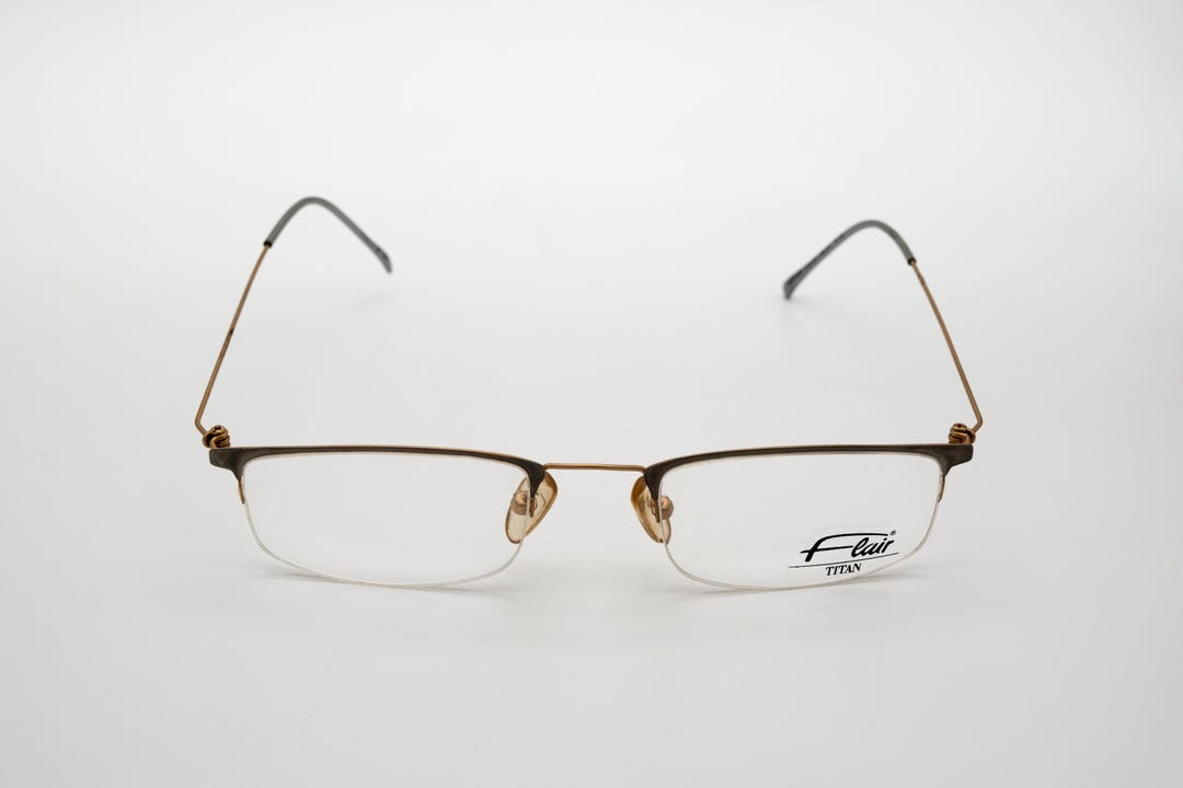 Flair Vintage Eyeglasses, Titan, Rectangular Rimless Frame Made in ...