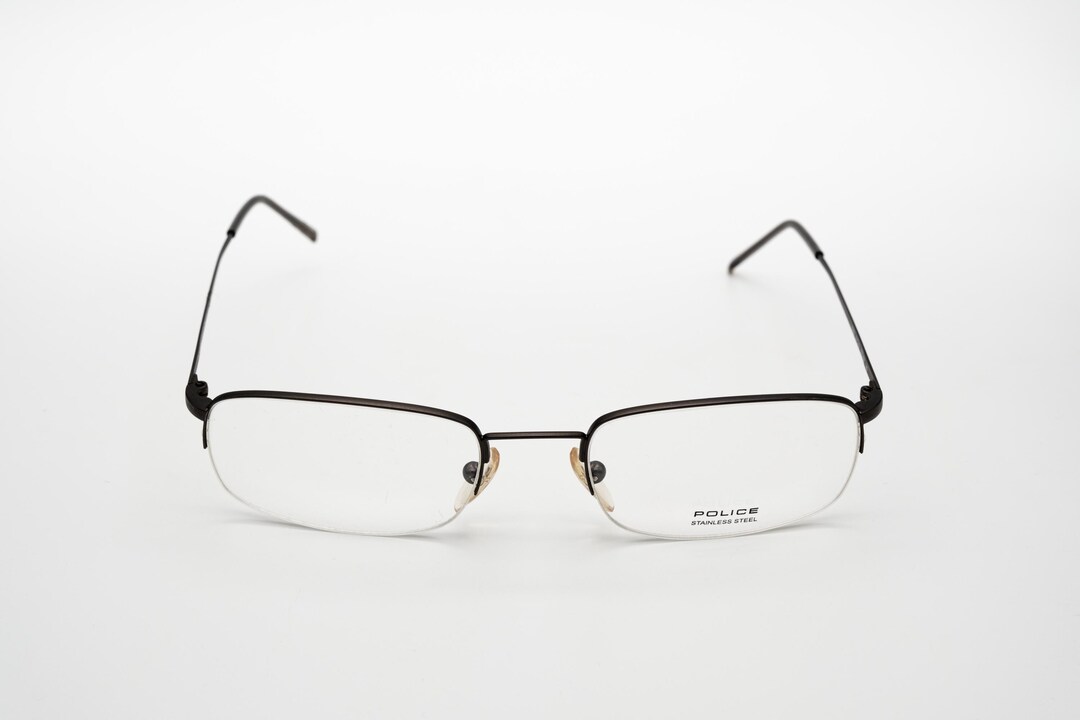 Police Vintage Eyeglasses, Half Rim Stainless Steel Rectangular Optical ...