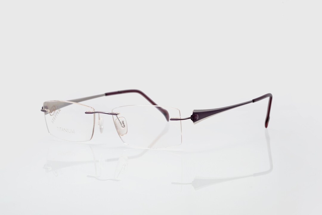 Stepper Vintage Eyeglasses, Titanium, Rimless Rectangular Optical Frame ...