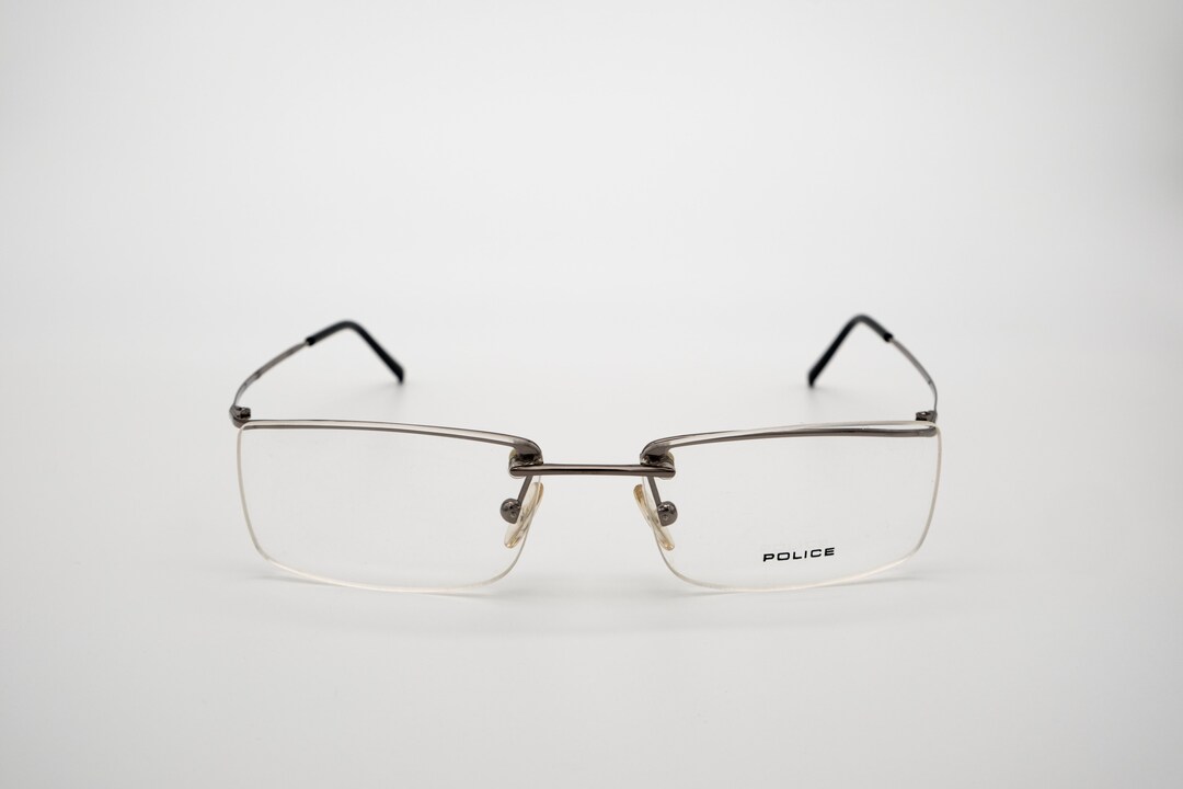 Police Vintage Eyeglasses, Rimless Rectangular Optical Frame, New Old ...