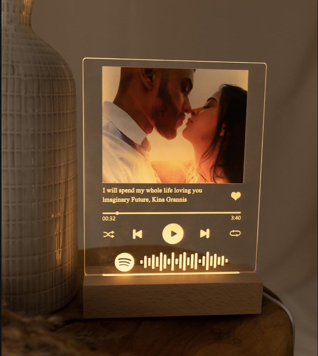 Personalized Music Night Light With Photo, Spotify Glass Bedside Lamp ...
