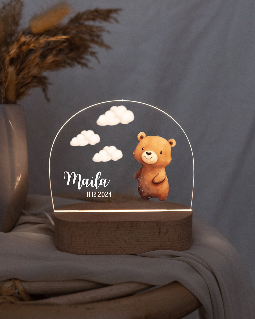 Baby Lamp With Bear, Personalized Baby Night Light With Name, Bedside ...