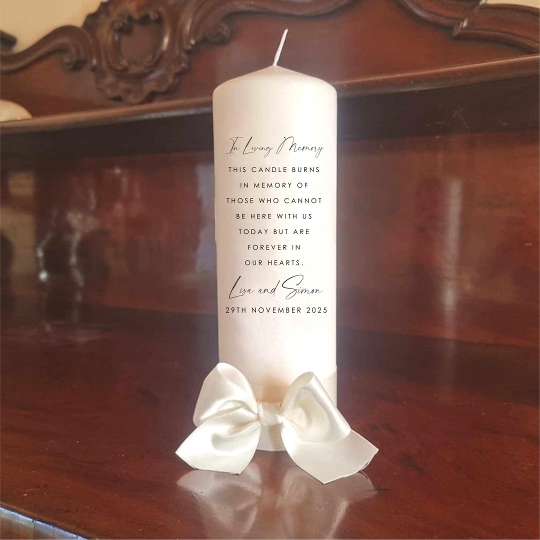 Personalised Memorial Candle, Wedding Candle, Bride Groom Candle, Unity ...