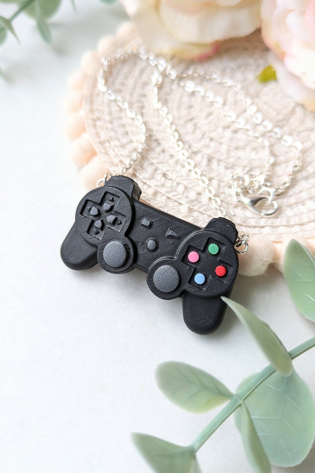 Game Controller Necklace Handmade Lightweight Polymer Clay Gamer Gift ...