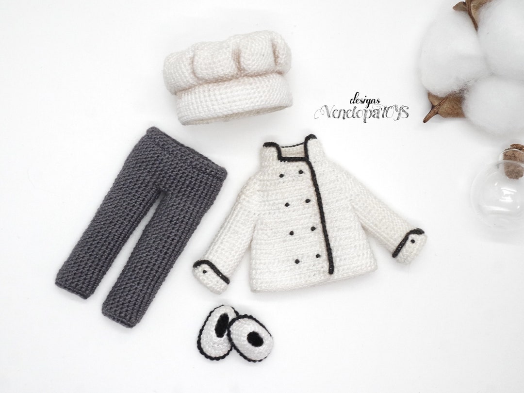 Crochet Chef Uniform for Doll, PDF Crochet Pattern for 5,5 & 6 Inch ...