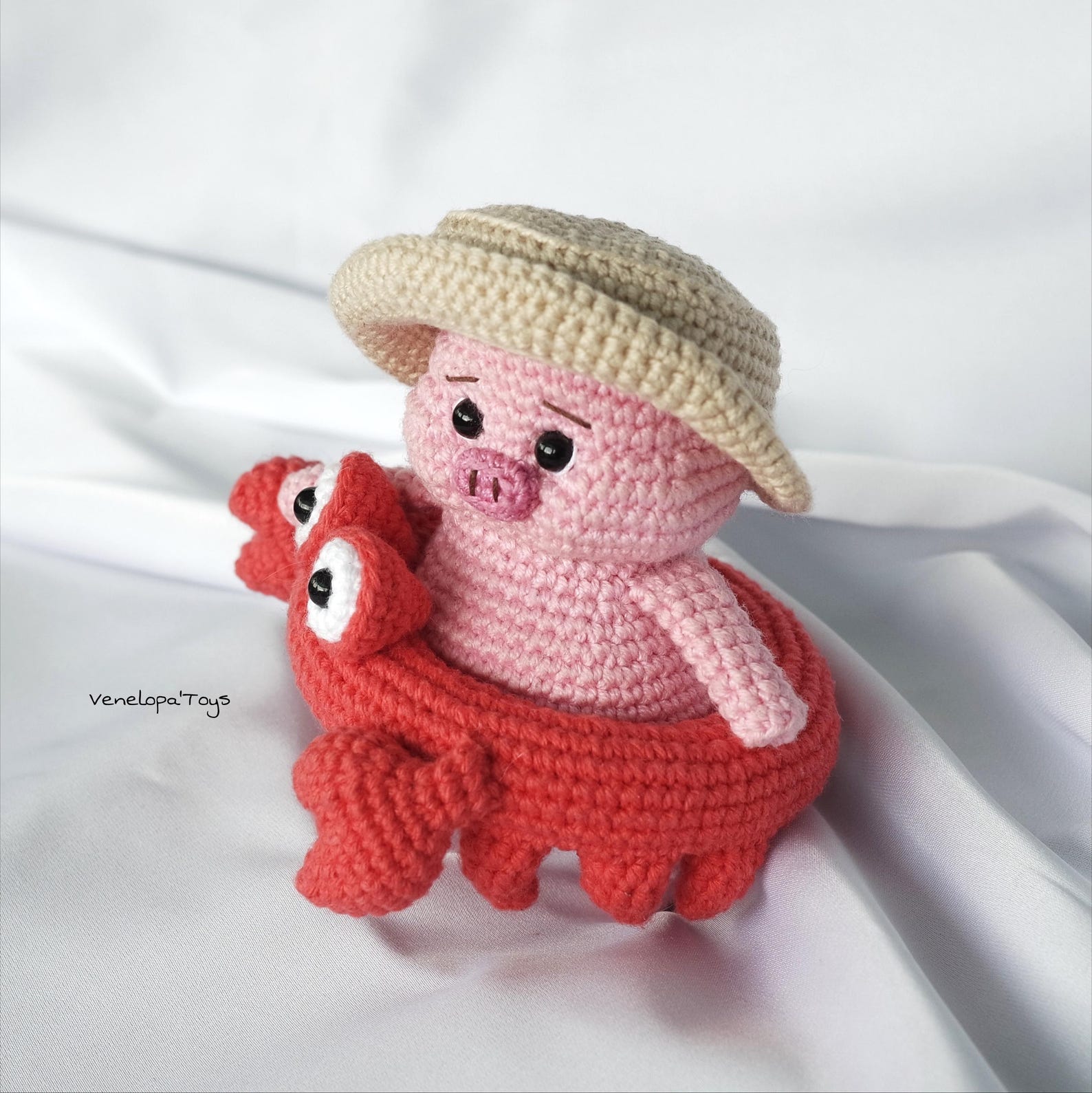 Pig With Swim Ring Crab Amigurumi Crochet Pattern, Crochet Piggy, Gifts ...