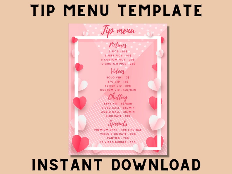 Onlyfans Tip Menu Template for Adult Content Creator - Etsy