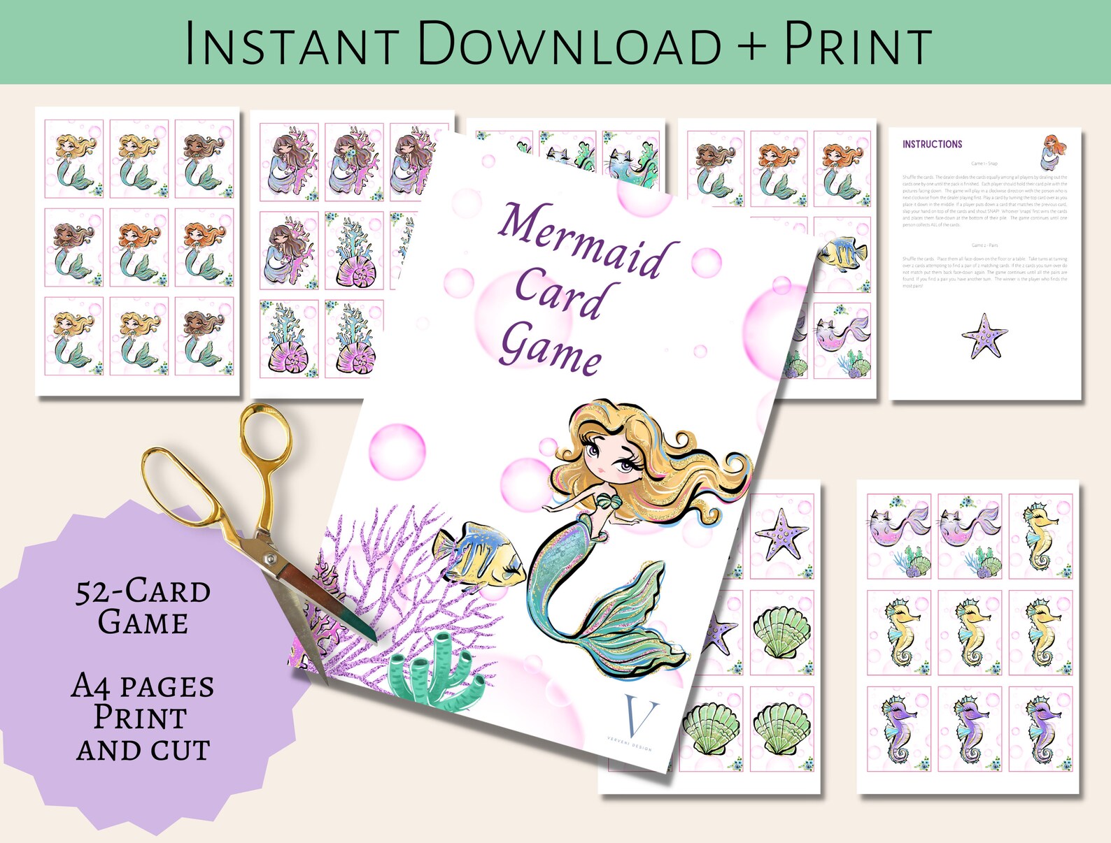 PRINTABLE CARD GAME for Girls, Mermaid Party Games, Printable Snap ...