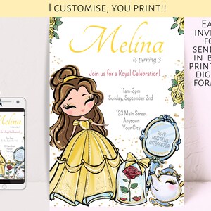 PRINCESS BELLE INVITATION Beauty and the Beast Birthday Party - Etsy