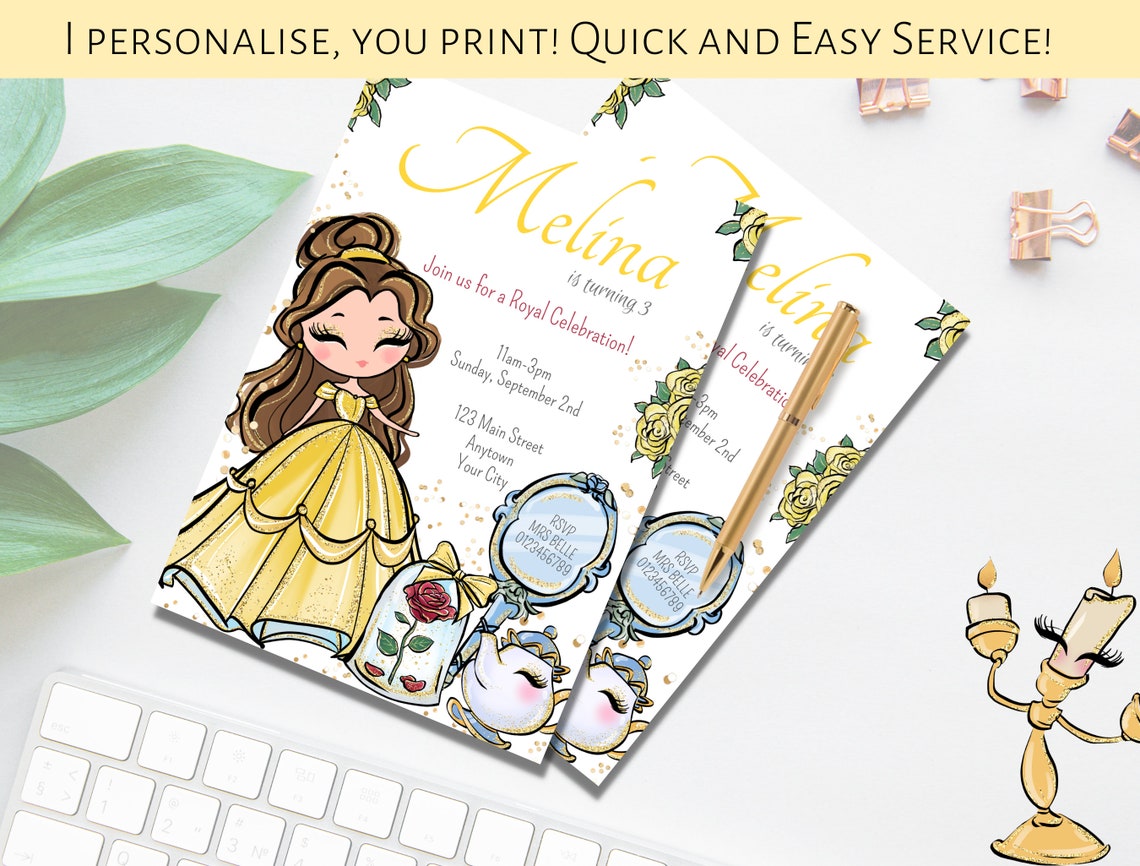 PRINCESS BELLE INVITATION Beauty and the Beast Birthday Party - Etsy
