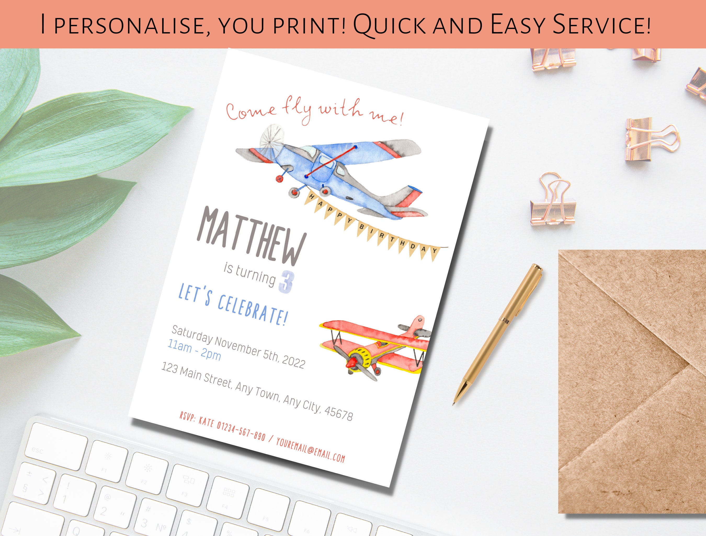AIRPLANE BIRTHDAY INVITATION Digital Download Airplane - Etsy