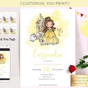 PRINCESS BELLE INVITATION Beauty and the Beast Birthday Party - Etsy