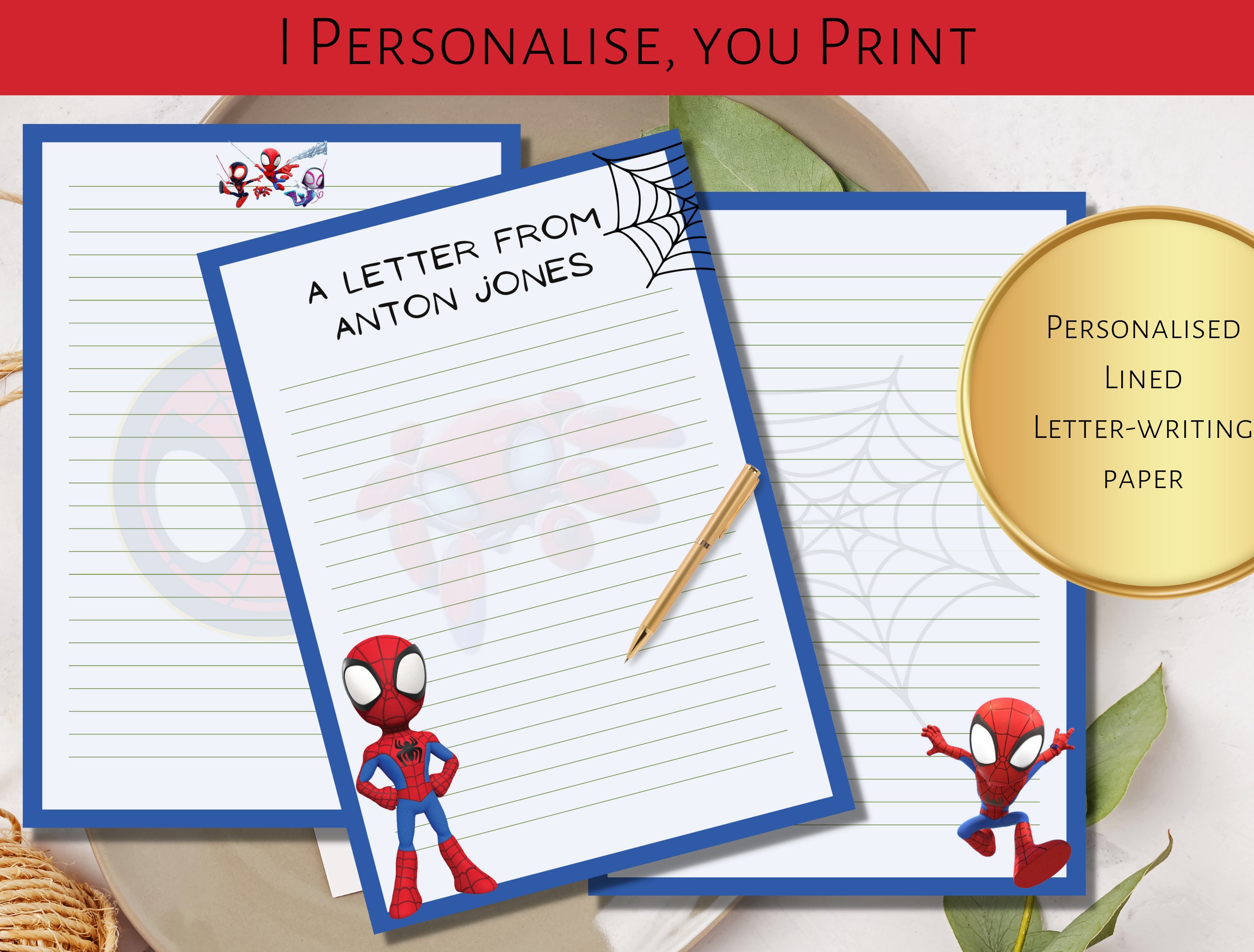 Printable WRITING PAPER for Boys Digital Download Personalised Lined ...