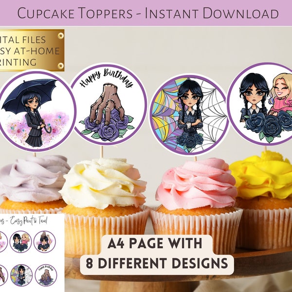Wednesday Printable Cupcakes Toppers - Etsy