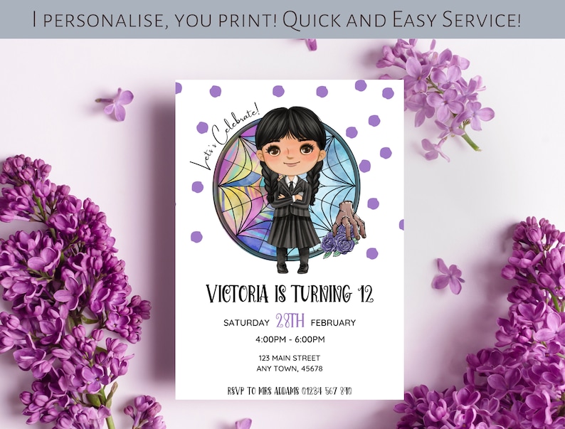 WEDNESDAY INVITATION, Wednesday Addams Birthday Invitation Digital ...
