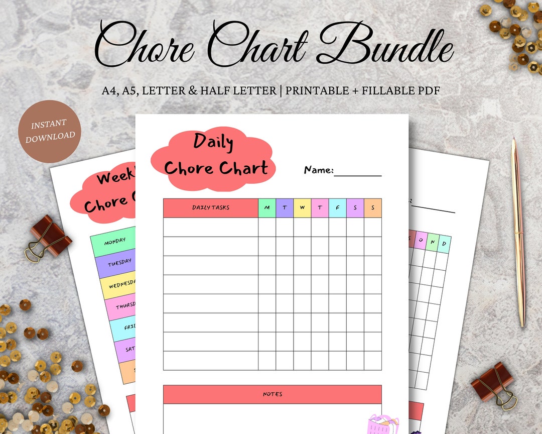 Printable Chore Chart Bundle for Kids Daily House - Etsy Singapore