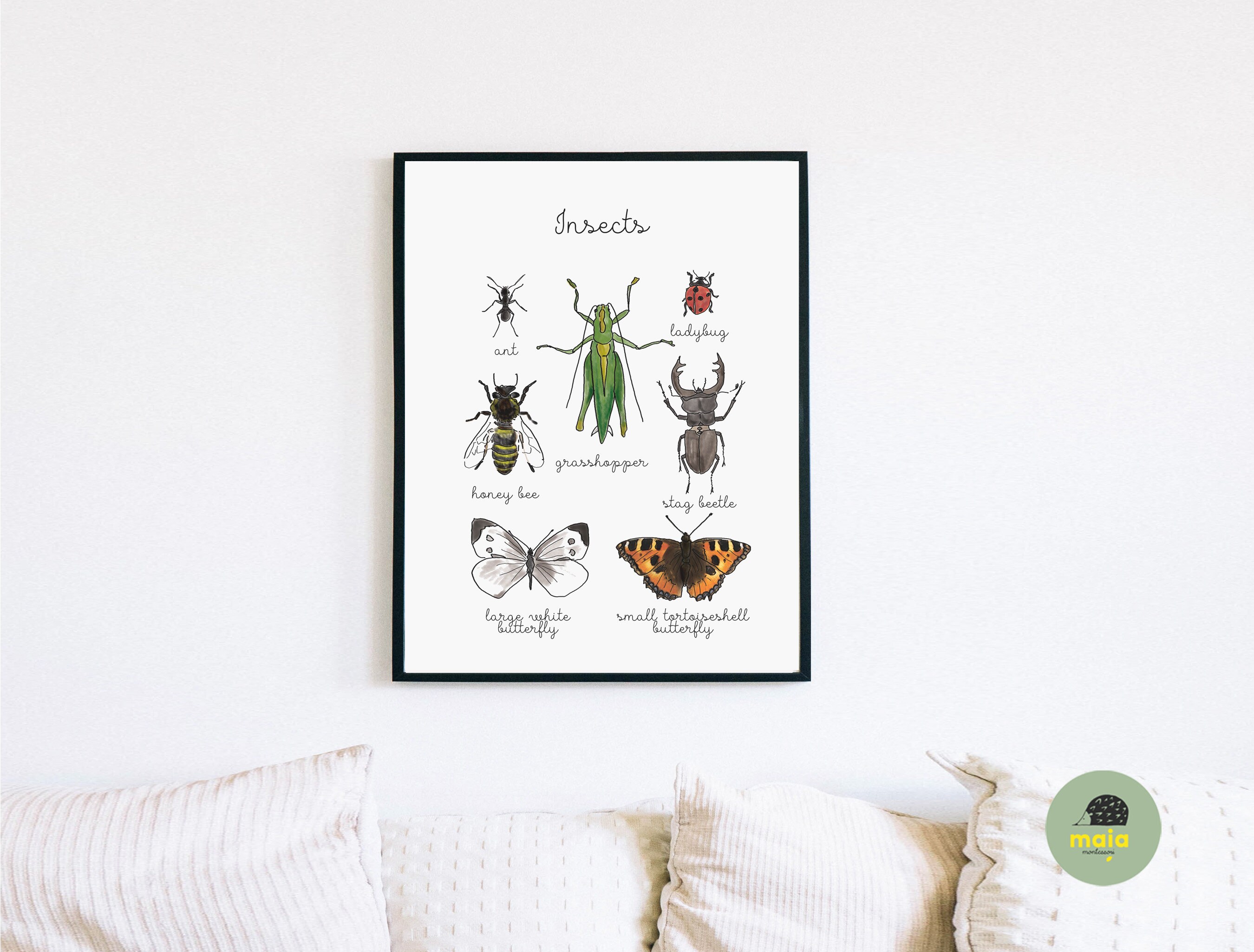 Insects Poster, Bugs Print, Minibeast Illustration, Printable Wall Art ...