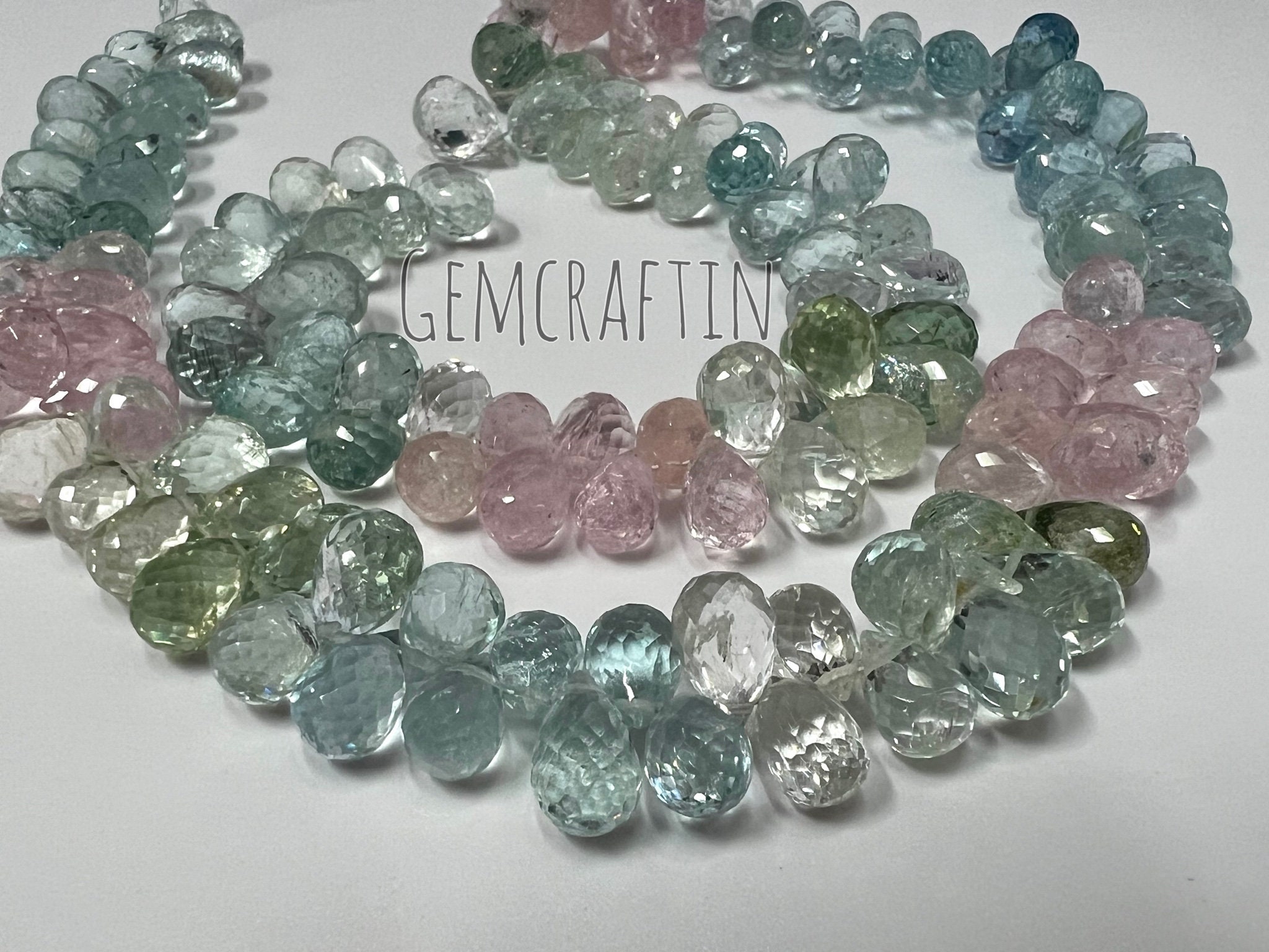 Natural Multi Aquamarine Tear Drop Faceted Briolette Beads | 6x9-7x10 ...