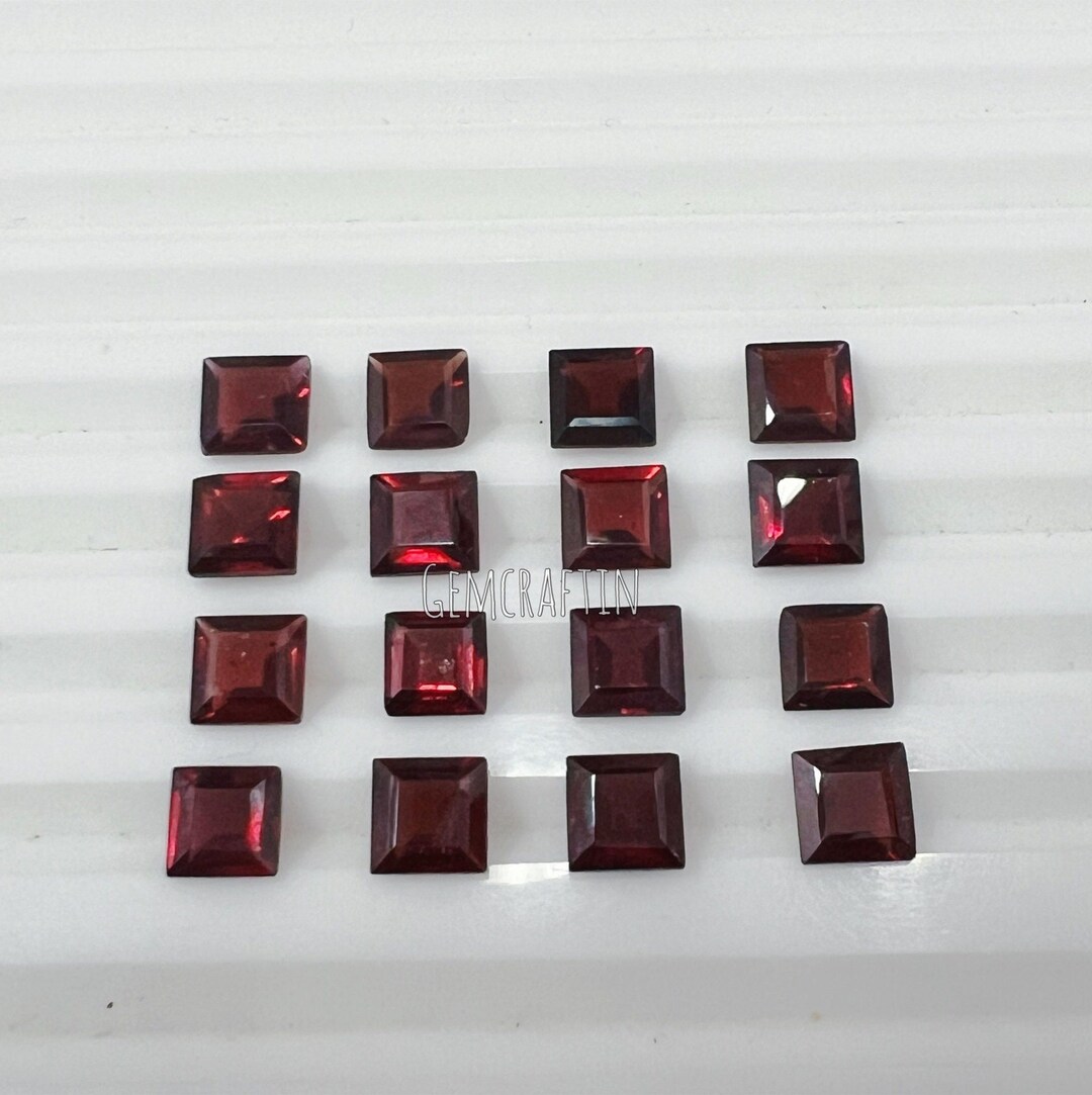 6mm Natural Garnet Faceted Square Loose Stone | Garnet Cut Stone | Semi ...