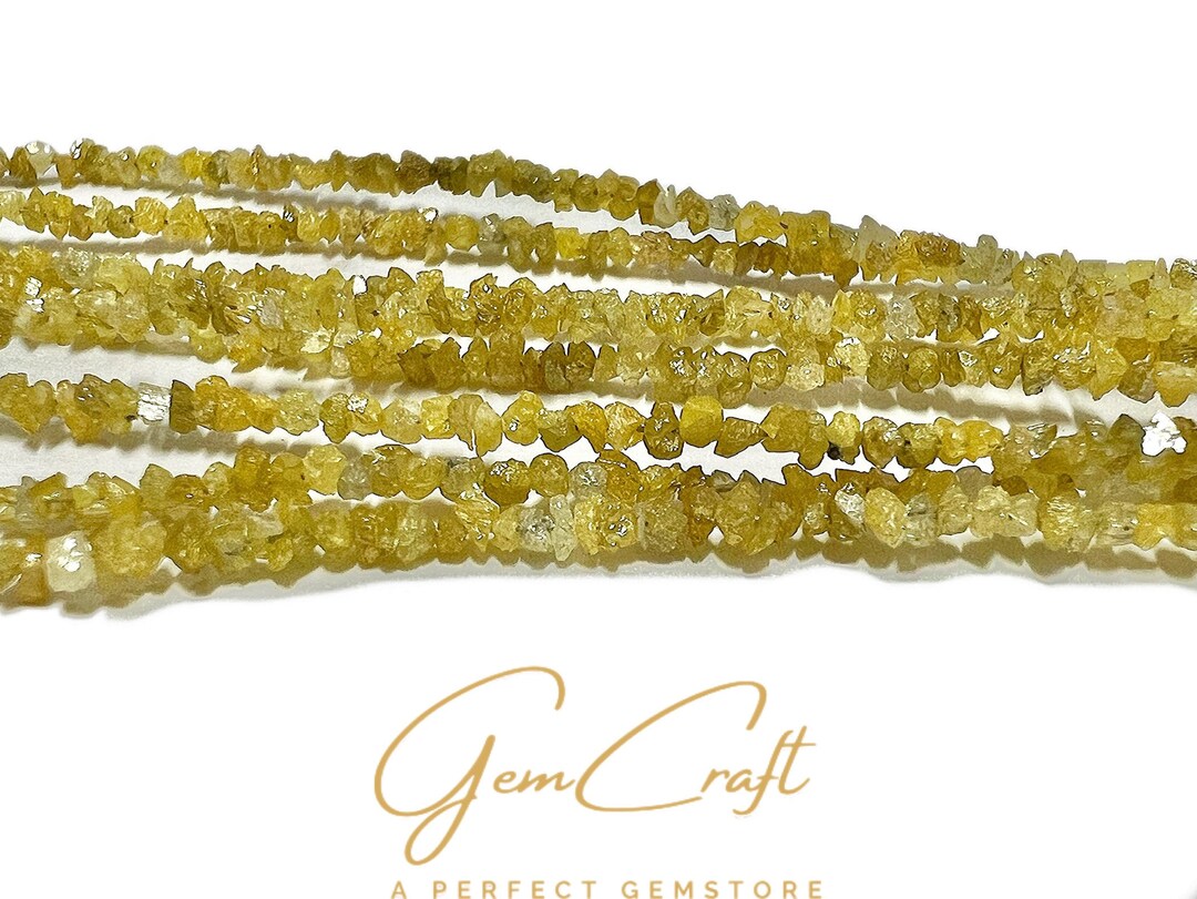 Natural Yellow Diamond Raw Beads | 2-5mm | 16” Strand | Diamond Uncut ...