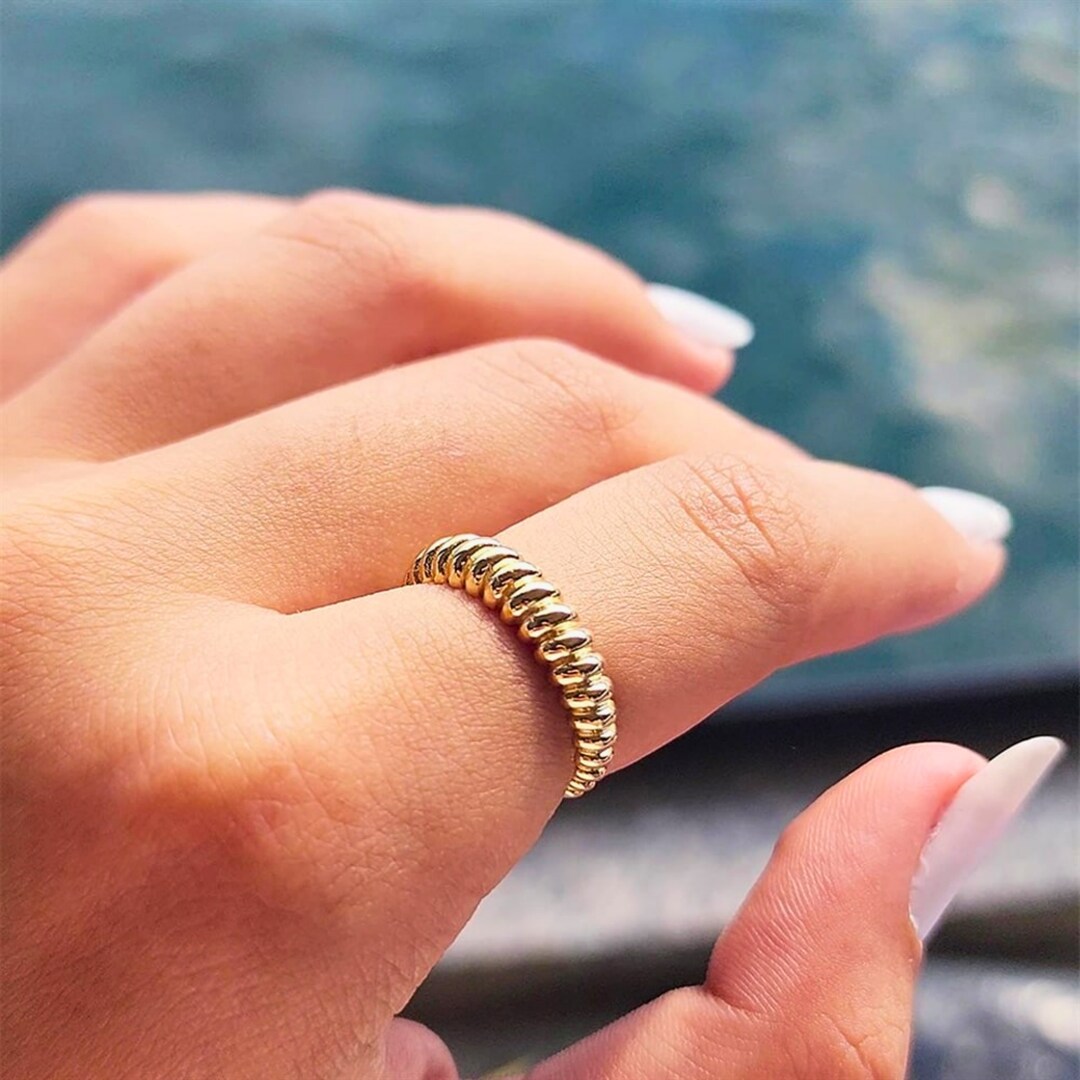 Croissant Gold Ring, Twisted Dome Statement Ring, Shell Gold Jewelry ...