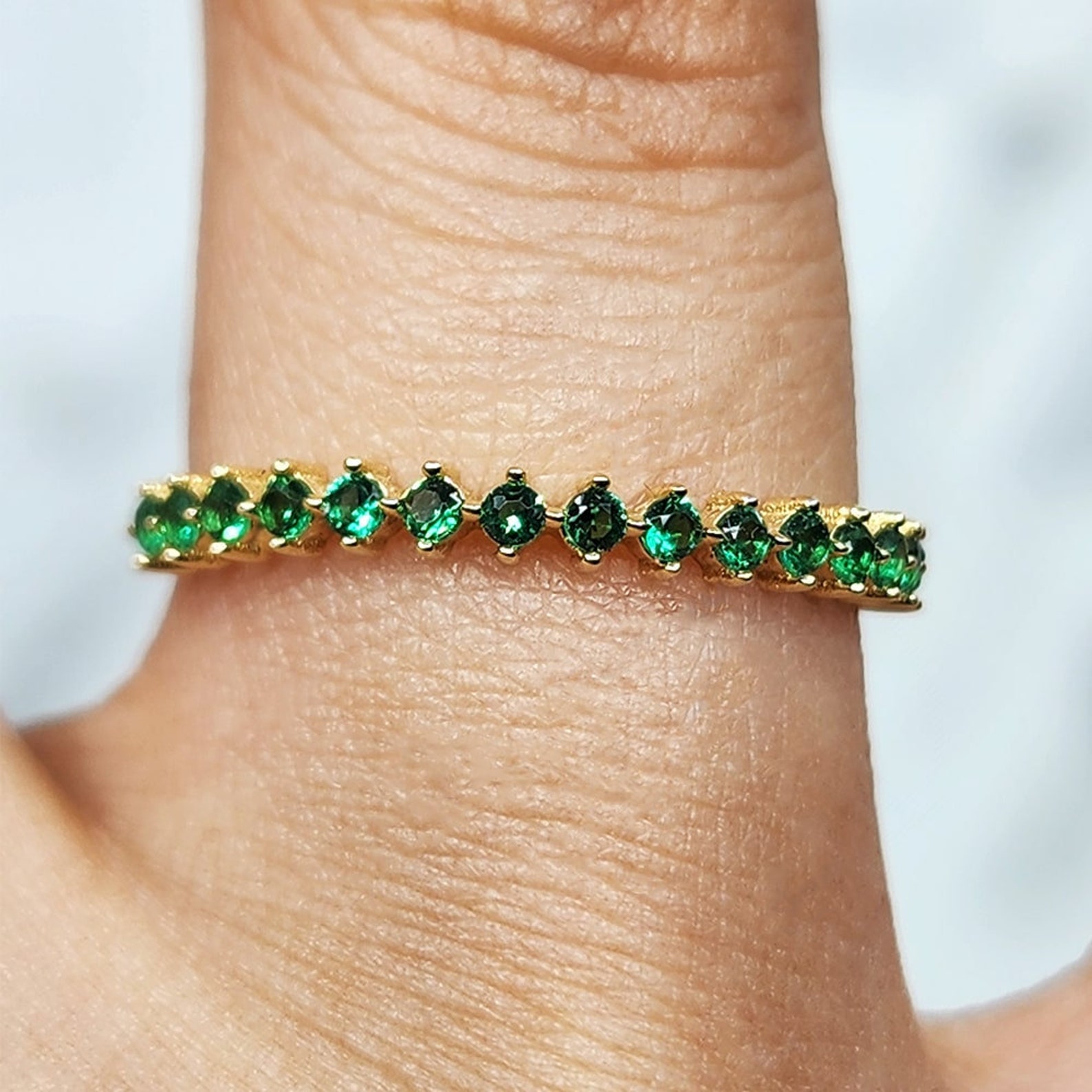 Emerald Gold Ring: Half Infinity Stackable Wedding Jewelry - Etsy