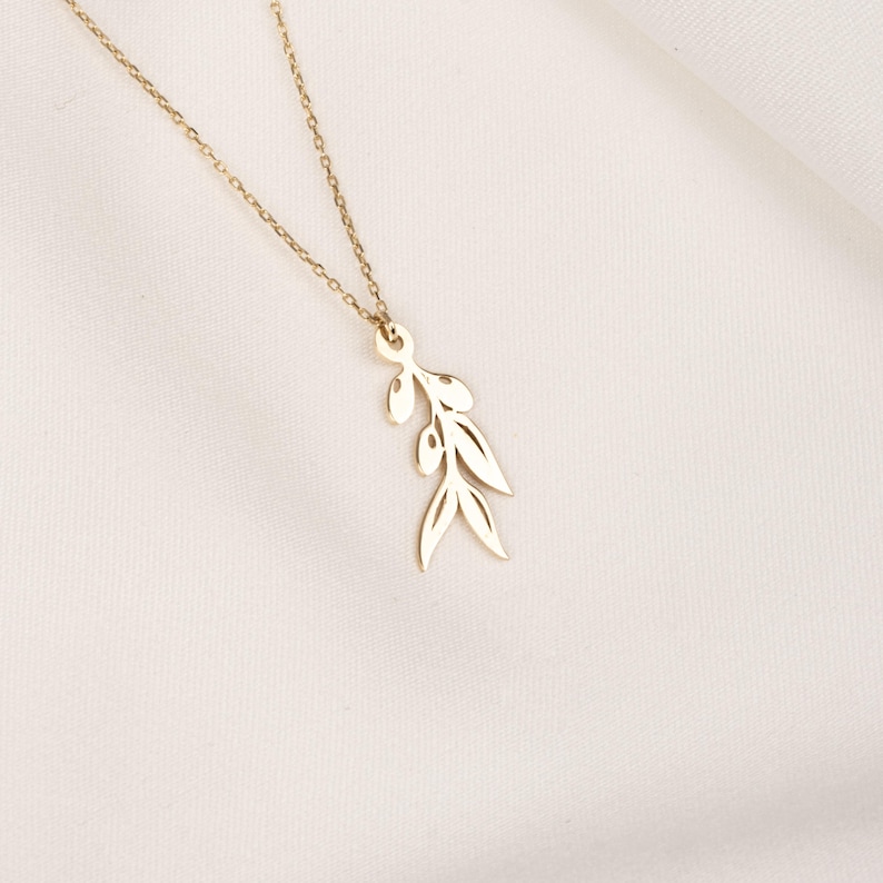 14K Solid Gold Olive Branch Necklace: Dainty Greek Leaf Jewelry - Etsy