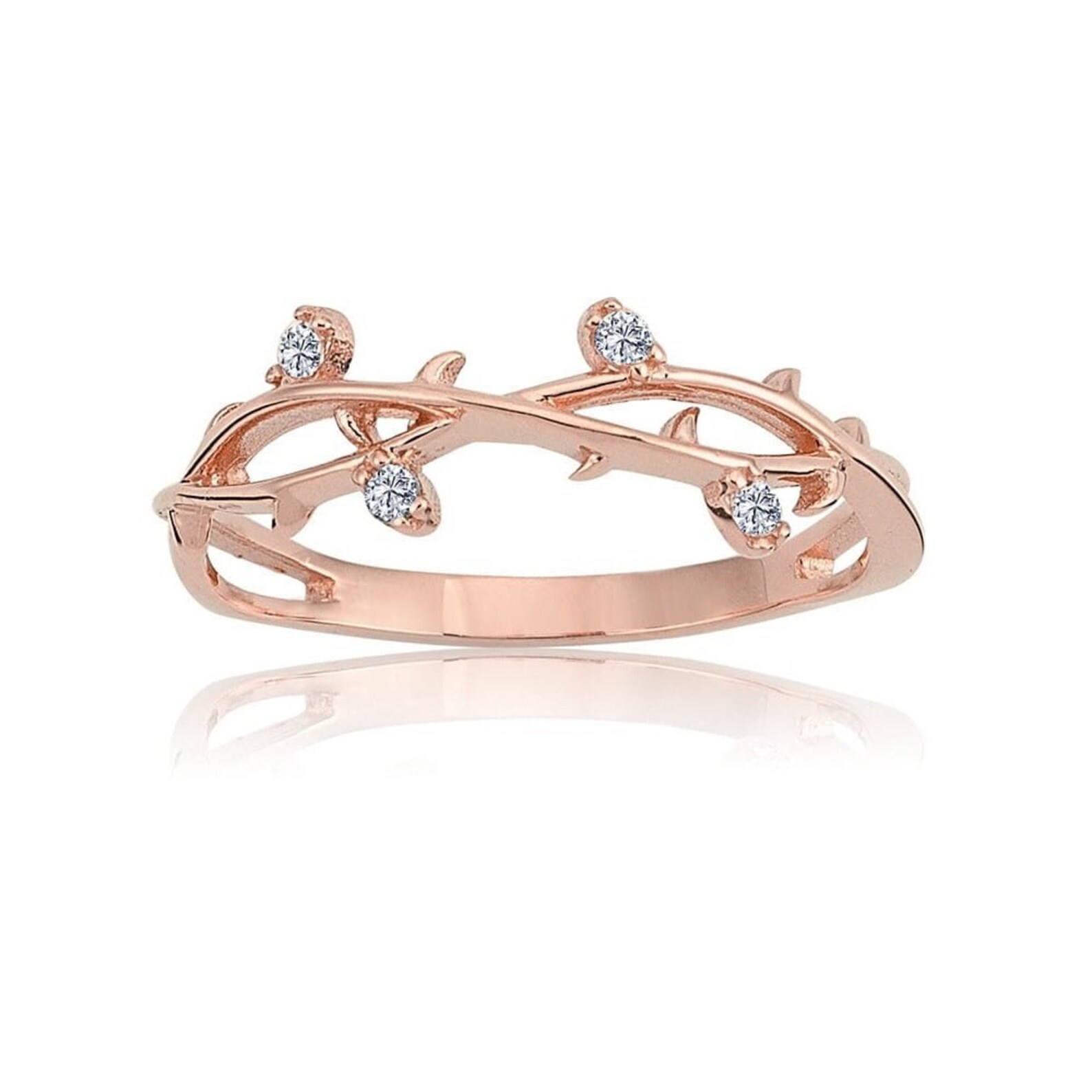 14K Solid Gold Ivy Ring, Olive Leaf Jewelry, Leaf Ring, Wrap Ring, Branch, Simple Gold Ring for ...