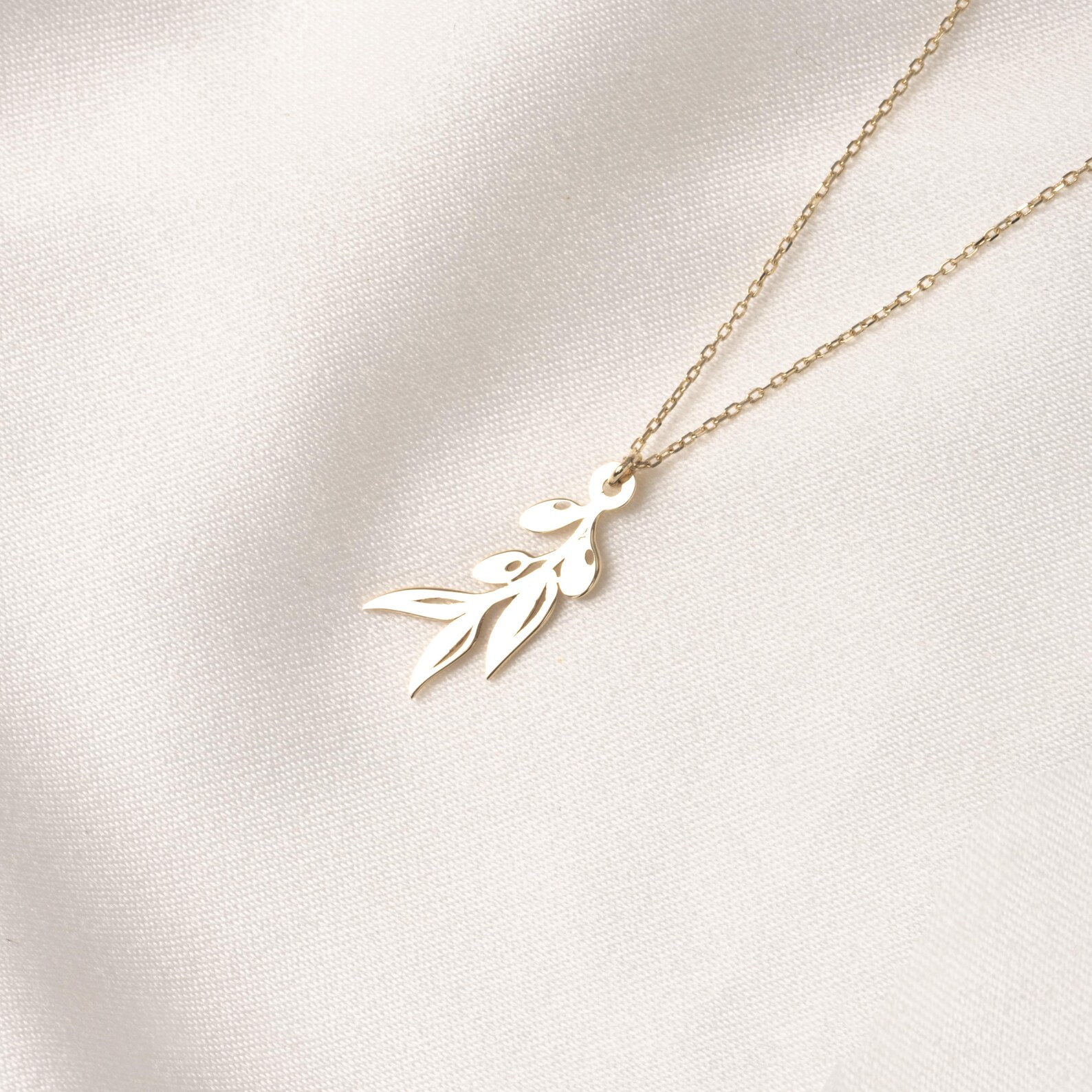 14K Solid Gold Olive Branch Necklace: Dainty Greek Leaf Jewelry - Etsy