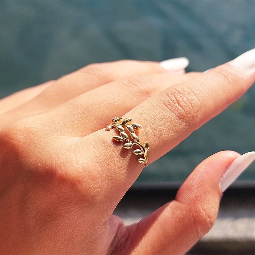 Gold Olive Leaf Ring, Leaf Gold Ring, Tree of Life Ring, Peace Ring for ...